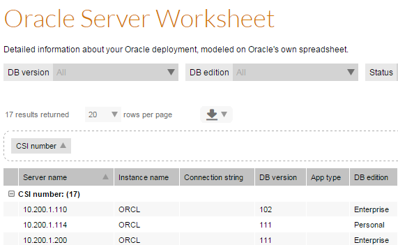 Oracle Server Worksheet CSI Number