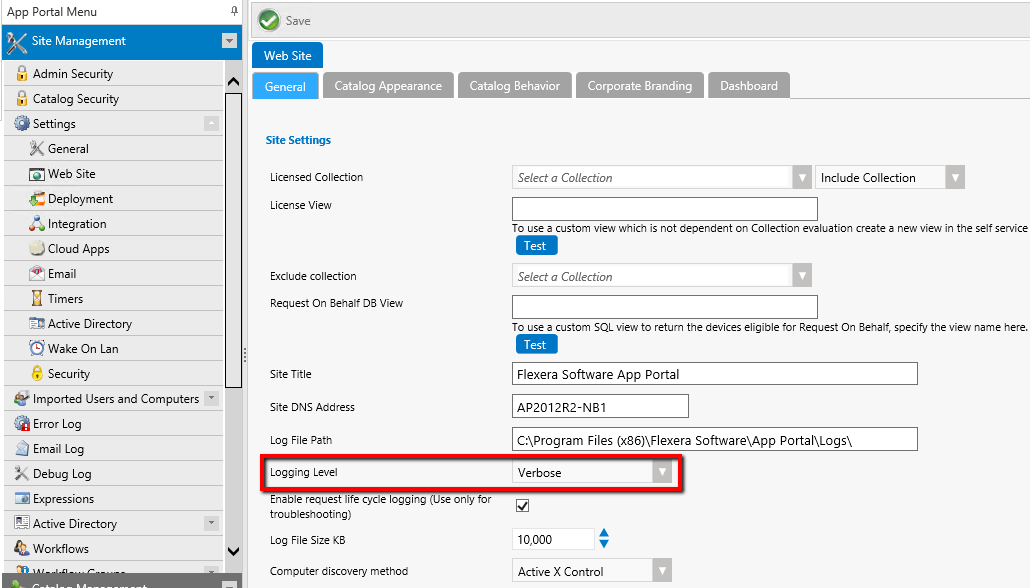 Enable Verbose Logging in App Portal
