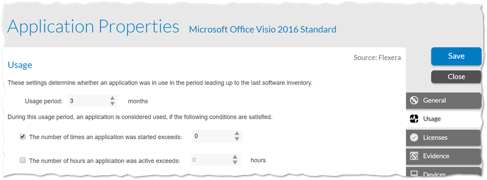 Application usage metering using the FlexNet inventory agent